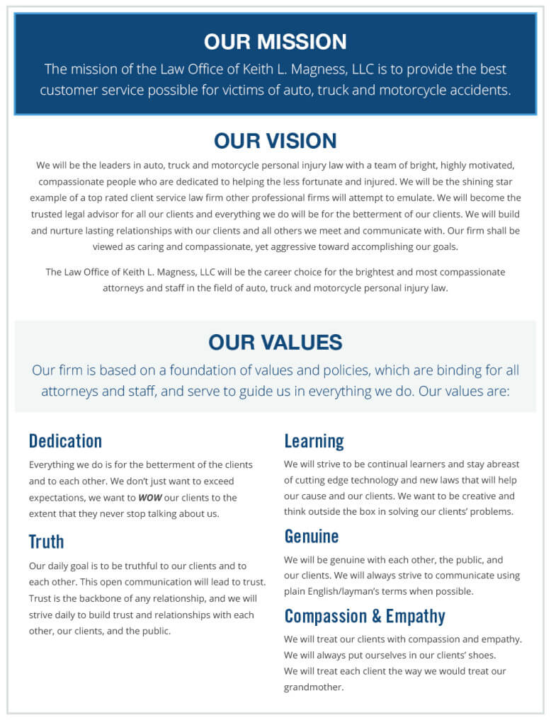 Mission, Vision, Core Values | Keith Magness Law Louisiana